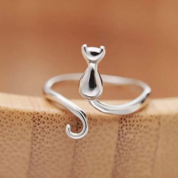 Boutique | Jewelry | New Adorable Silver Plated Kitty Cat Ring Os Adjustable | Poshmark